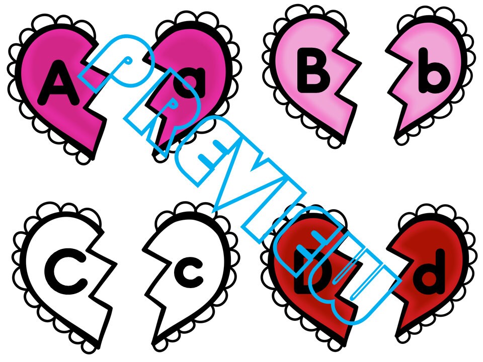 Heart Letter Matching Game, Printable Valentine's Day Game, Uppercase ...
