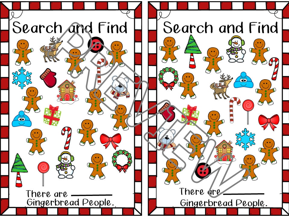 Gingerbread Search and Find Cards, I Spy Gingerbread Theme, Gingerbread ...