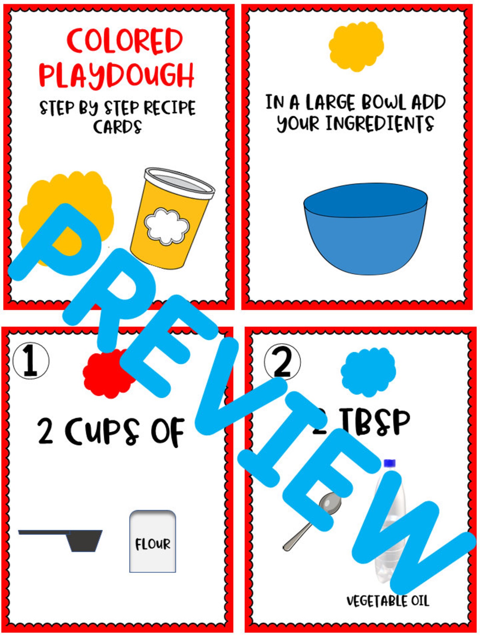 Playdough Recipe, Printable Recipe, Colored Playdough, Homemade ...
