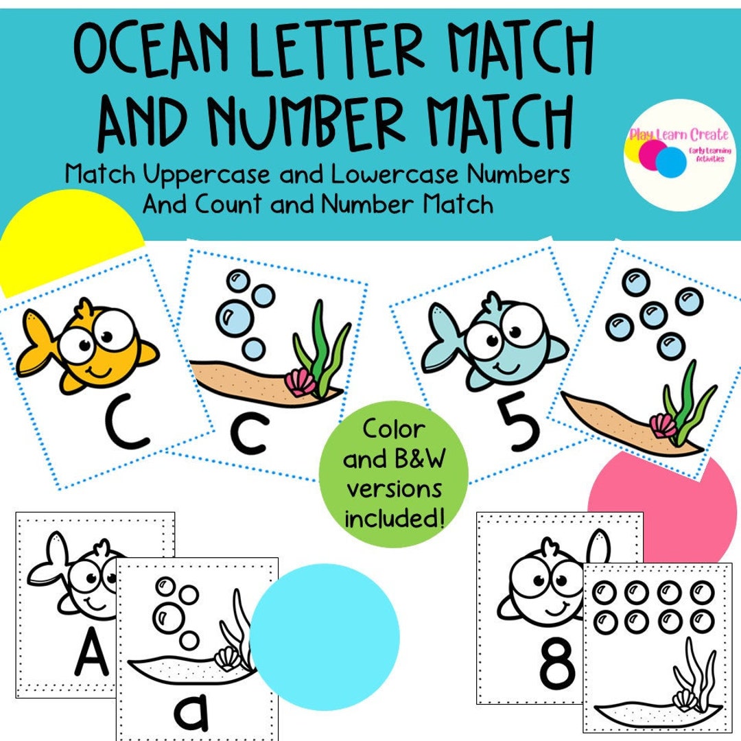 Ocean Theme Learning Game, Letter Match Game, Number Match Game, Ocean ...
