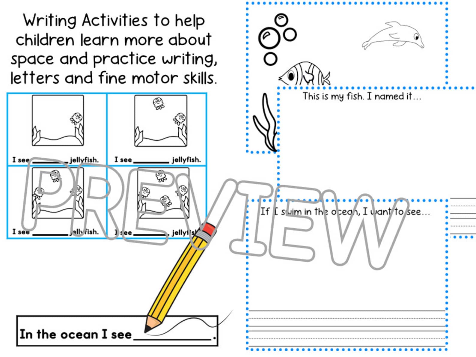 Printable Ocean Theme Learning, Ocean Theme Writing, Preschool Writing ...