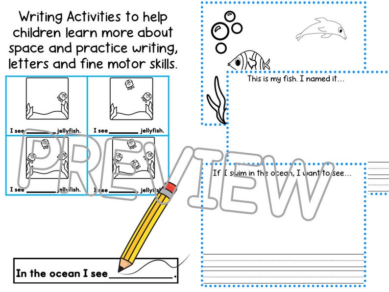 Printable Ocean Theme Learning, Ocean Theme Writing, Preschool Writing ...