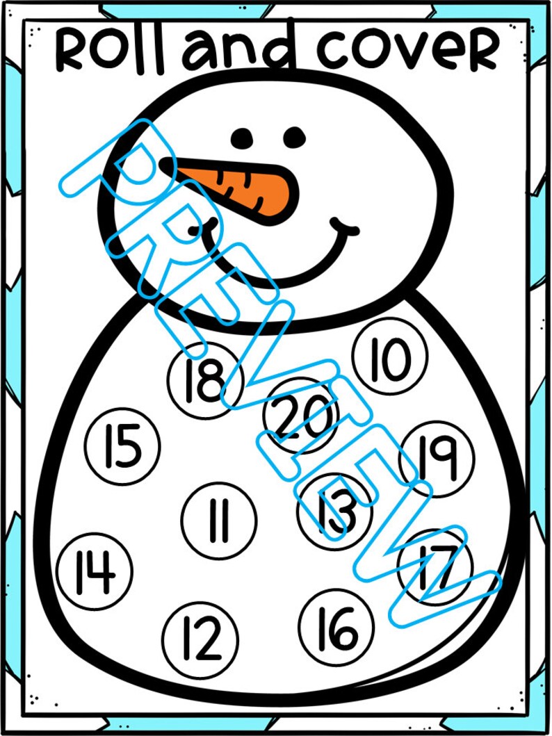 Snowman Theme Roll and Cover Game, Preschool Math, Kindergarten Math ...