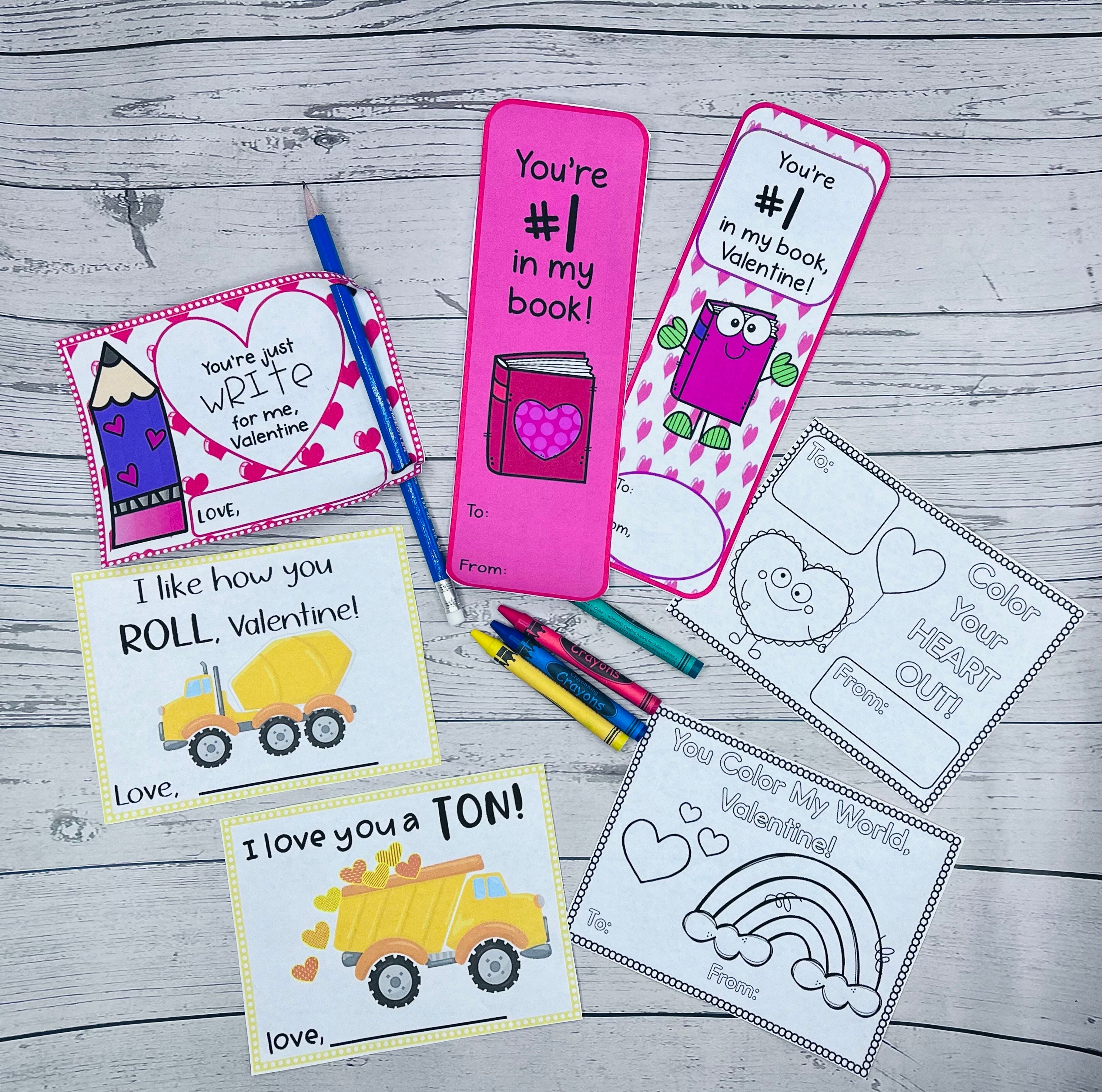 Printable Valentine Cards for Kids, Valentine Card Bookmarks, School ...