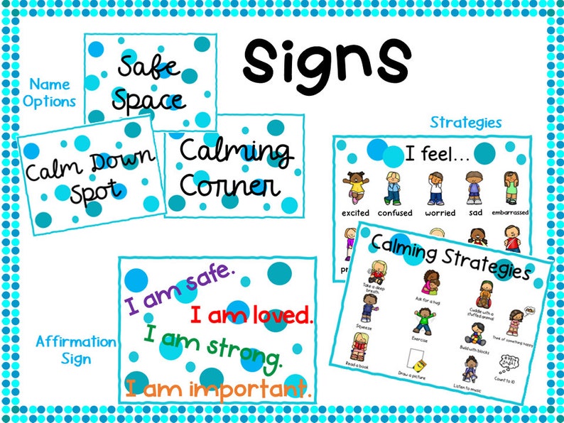 Calm Down Corner Printables, Calming Corner Set, Calming Strategies ...