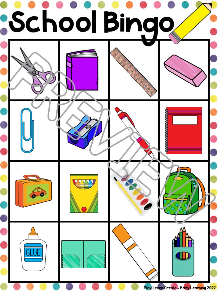 Back to School Bingo Game, School Themed Learning, Printable Bingo Game ...