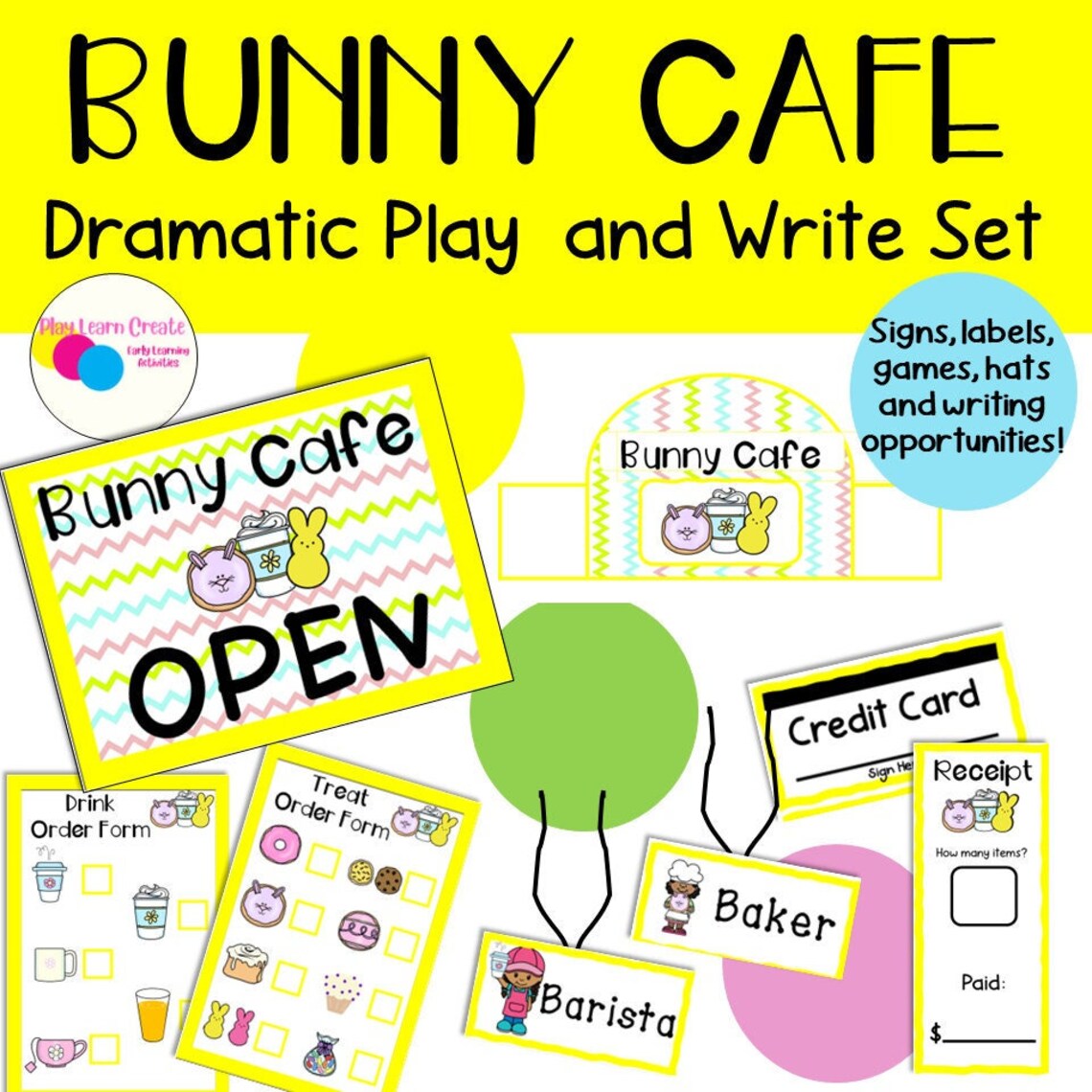 Bunny Cafe Dramatic Play Set, Easter Pretend Play Set, Printable Play ...