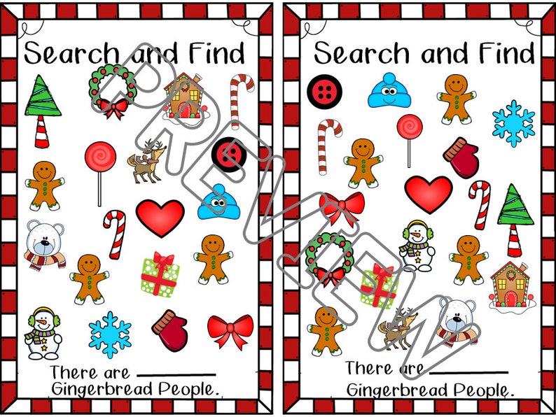 Gingerbread Search and Find Cards, I Spy Gingerbread Theme, Gingerbread ...