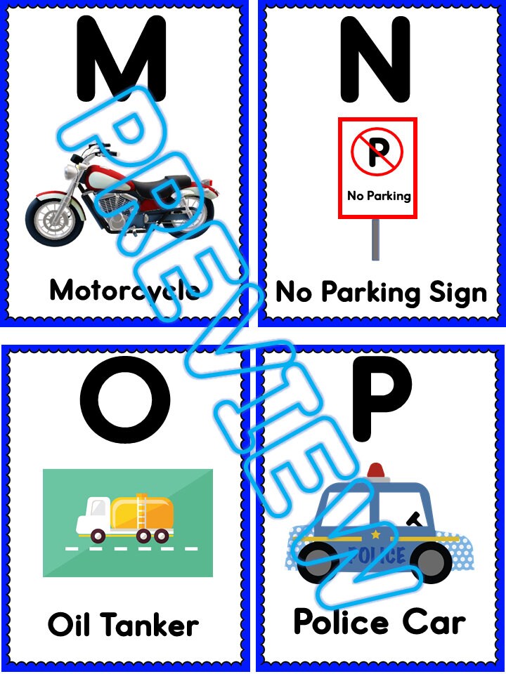 Printable Alphabet Cards, Transportation Theme Alphabet, ABC Cards ...