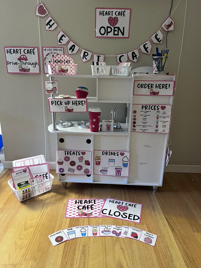 Valentine's Day Dramatic Play Set, Heart Cafe Play, Pretend Play Coffee ...
