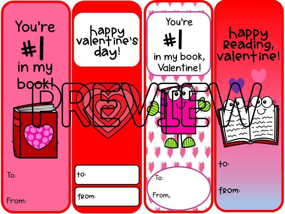 Printable Valentine Cards for Kids, Valentine Card Bookmarks, School ...