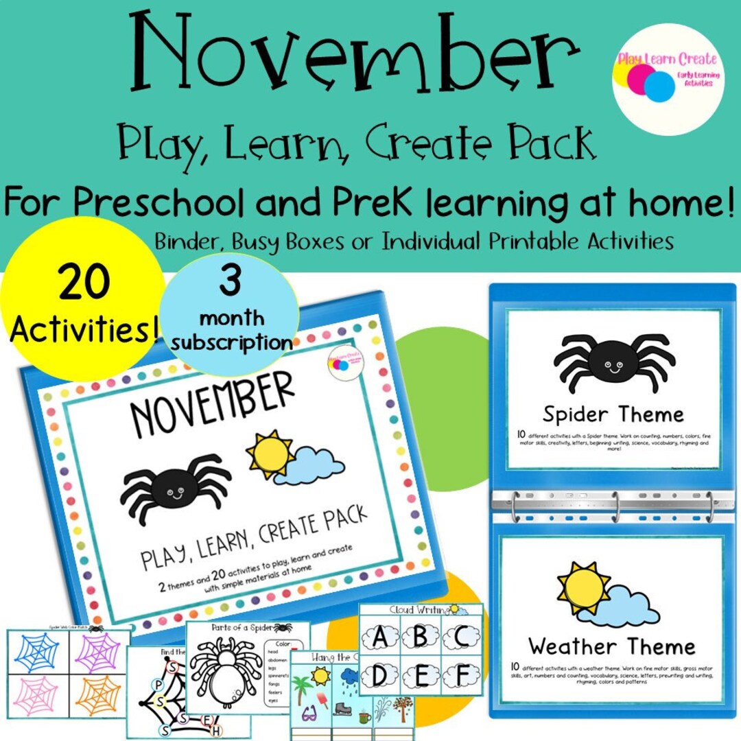 Preschool Monthly Subscription Binder, Preschool Workbook, November ...