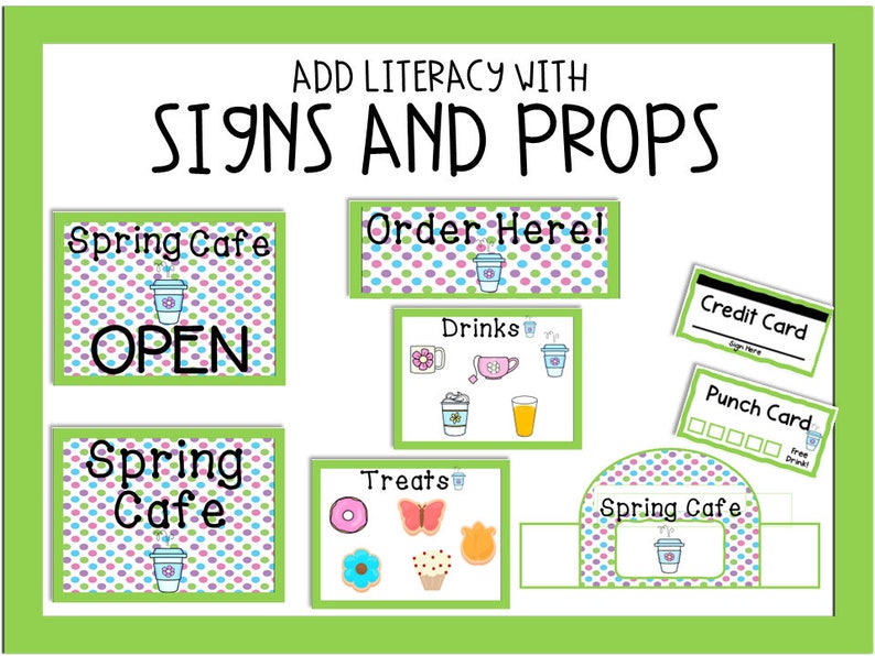 Spring Cafe Dramatic Play Set, Spring Pretend Play Set, Writing Set ...