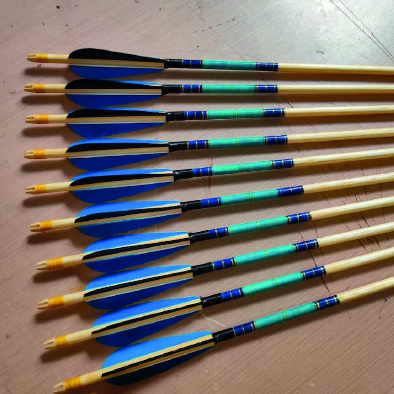 Special Wooden Arrow - 12 Pieces - Painted - Blue - Traditional Archery ...