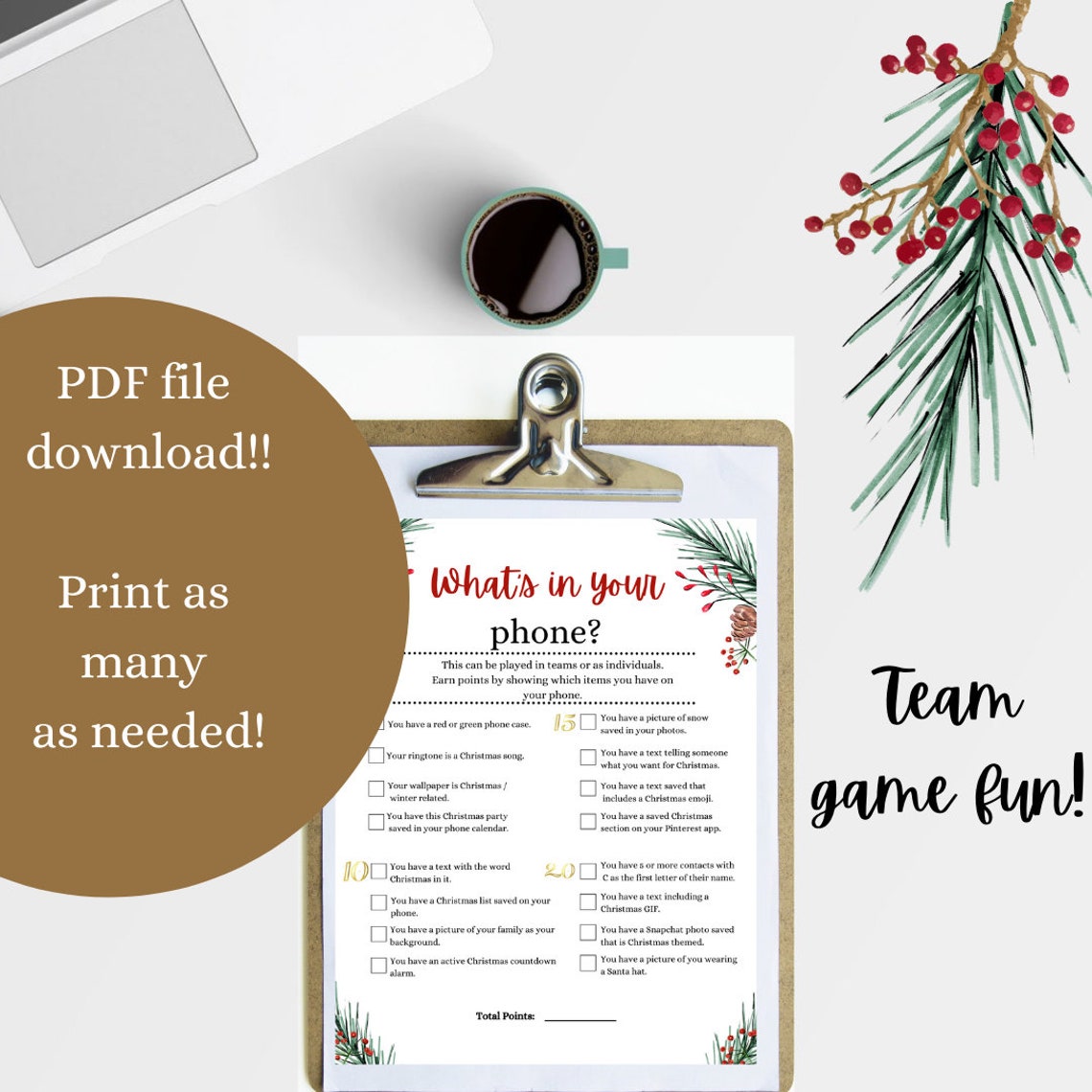 Printable Group Christmas Game, Holiday Party Game, Christmas Activity ...