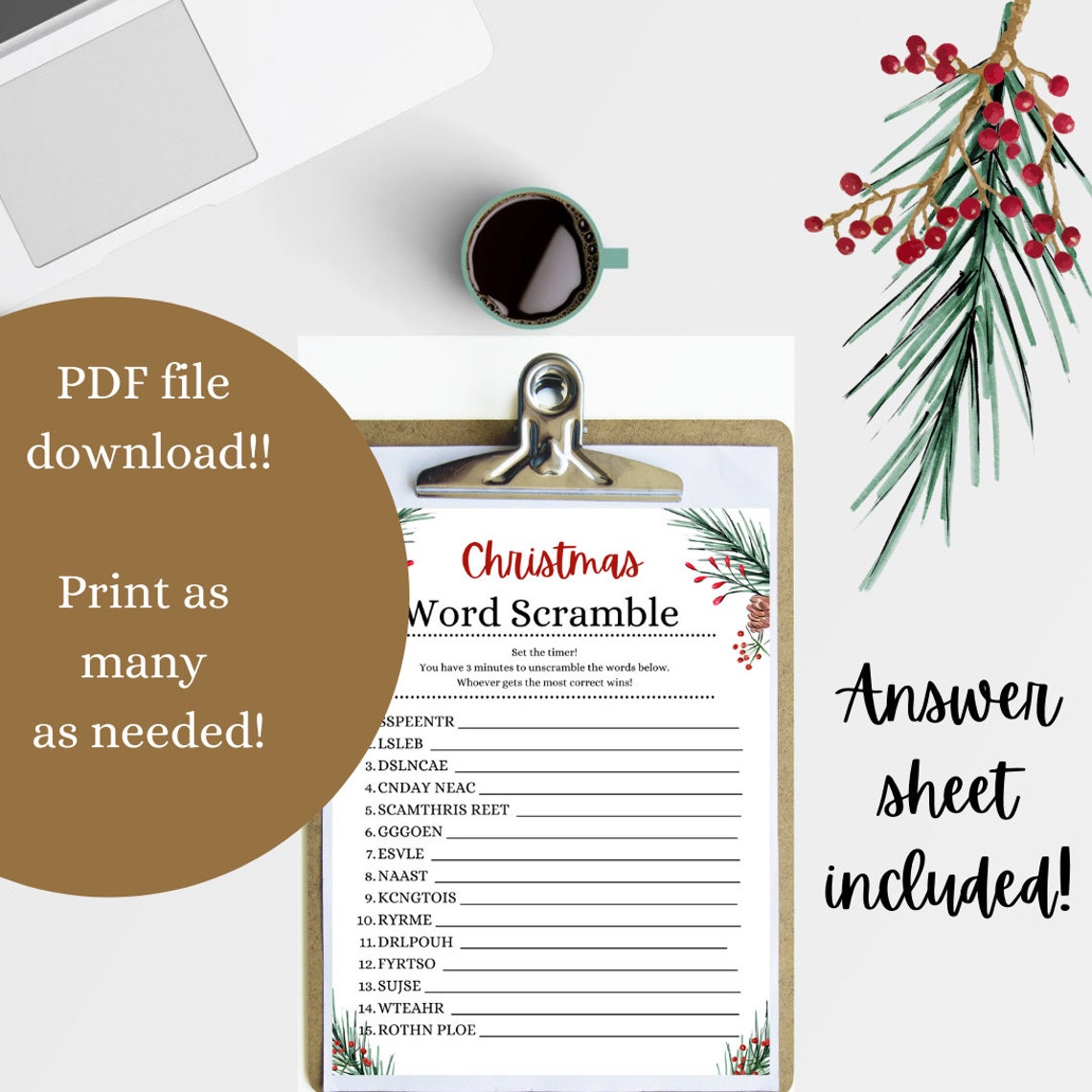 Christmas Printable Team Game, Company Holiday Game, Instant Download ...