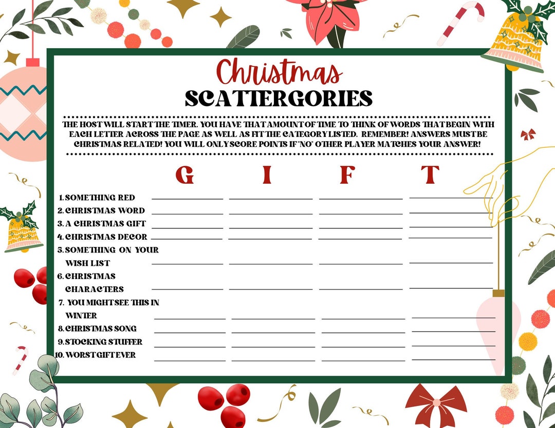 Christmas Scattergories, Group Holiday Game, Printable Christmas Game ...