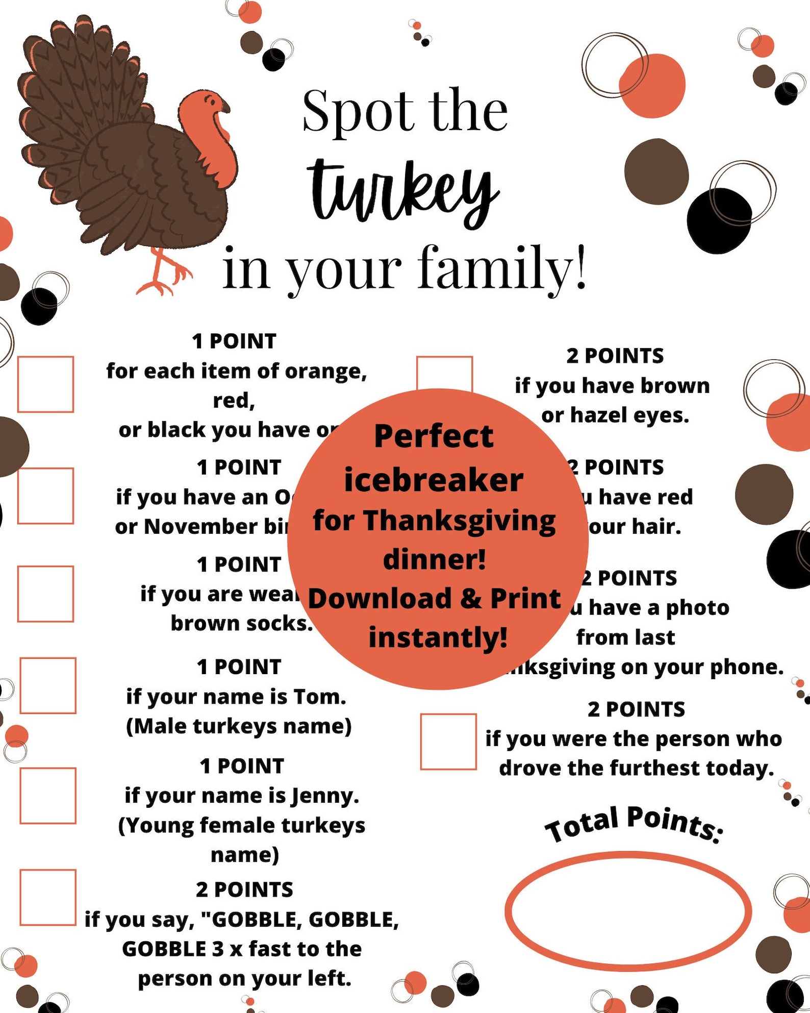 Thanksgiving Printable Party Game,thanksgiving Printable, Spot the ...