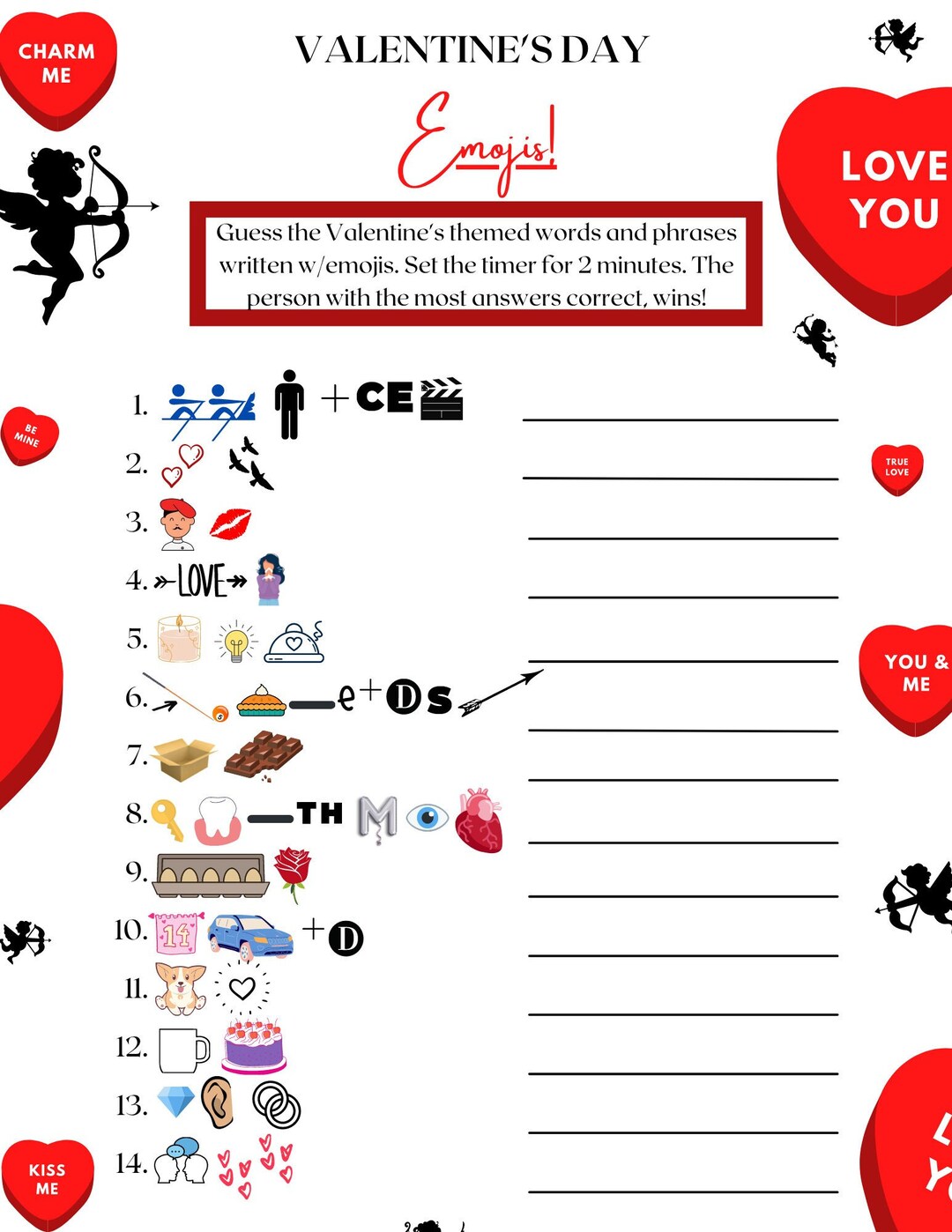 Valentine's Day Printable Game,emoji Pictionary for Valentine's Day ...