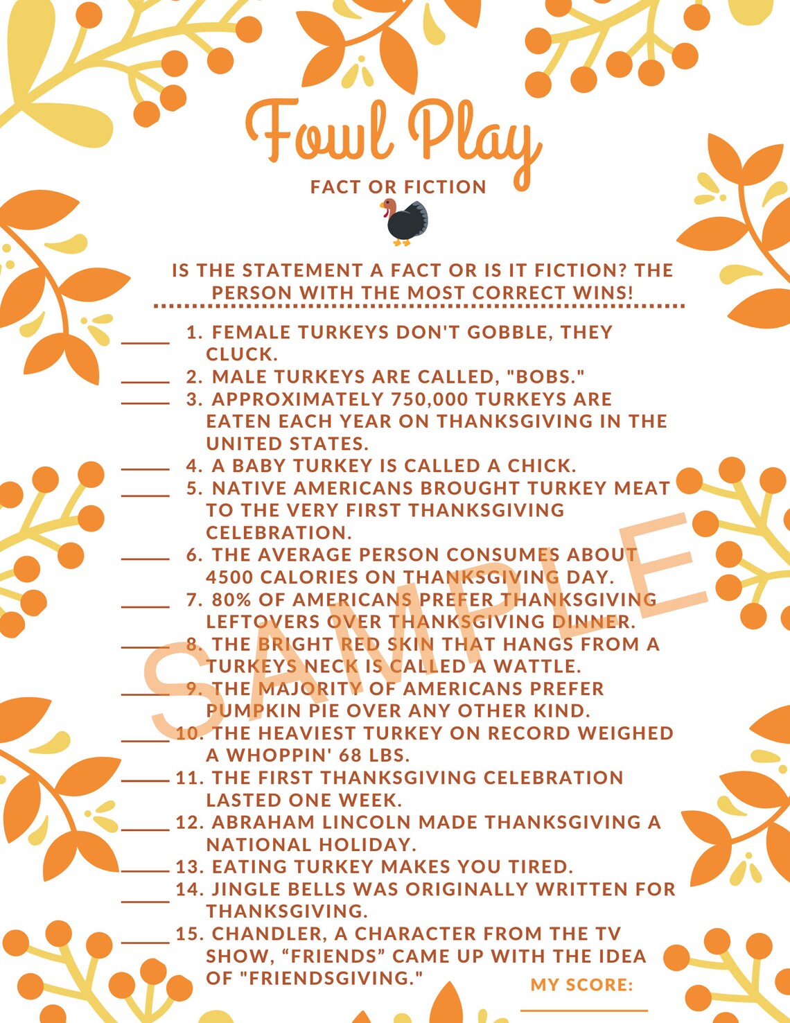 Thanksgiving Trivia Game, Printable Thanksgiving Game, Friendsgiving ...