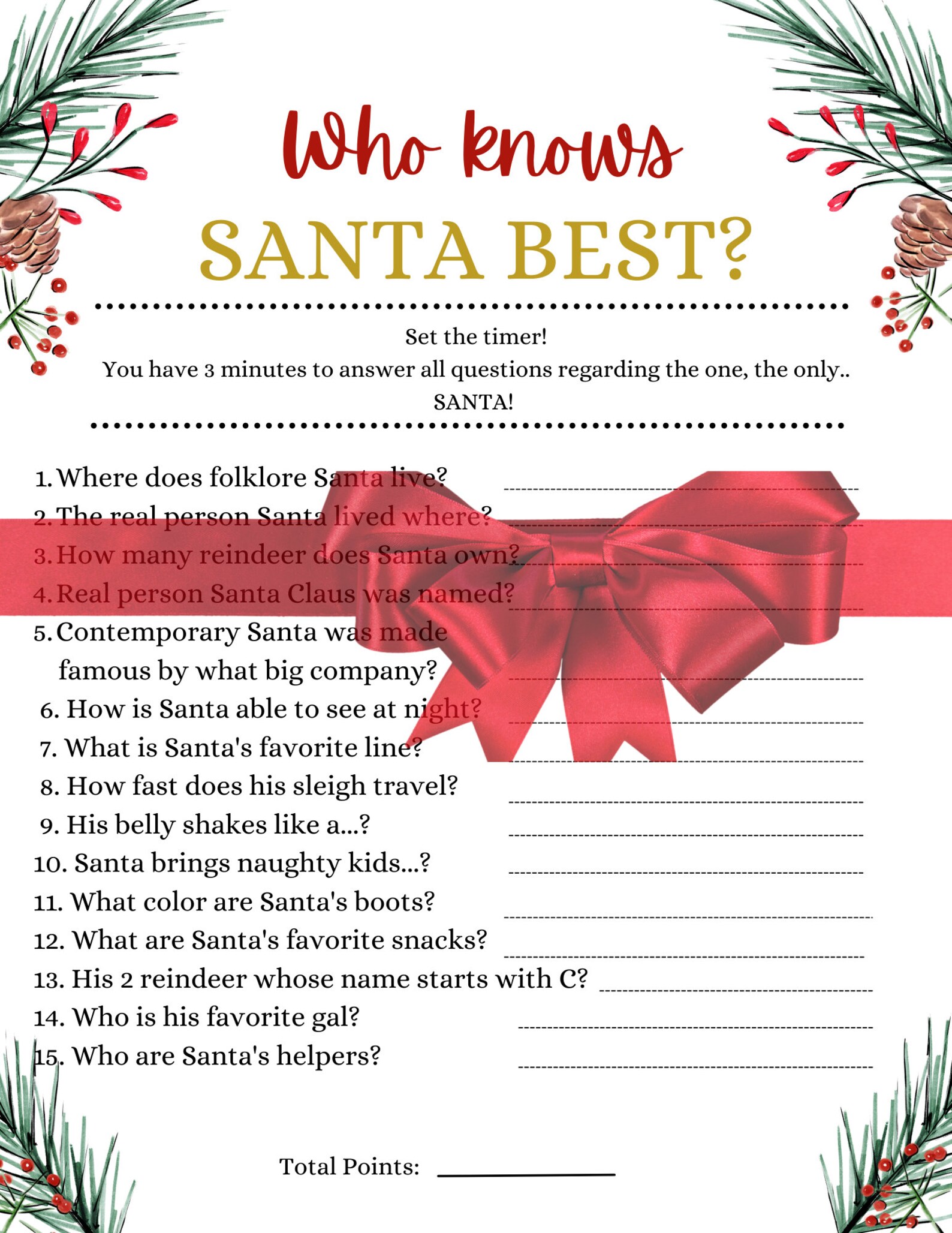 Christmas Party Trivia Printable Game, Family Fun Christmas Trivia ...