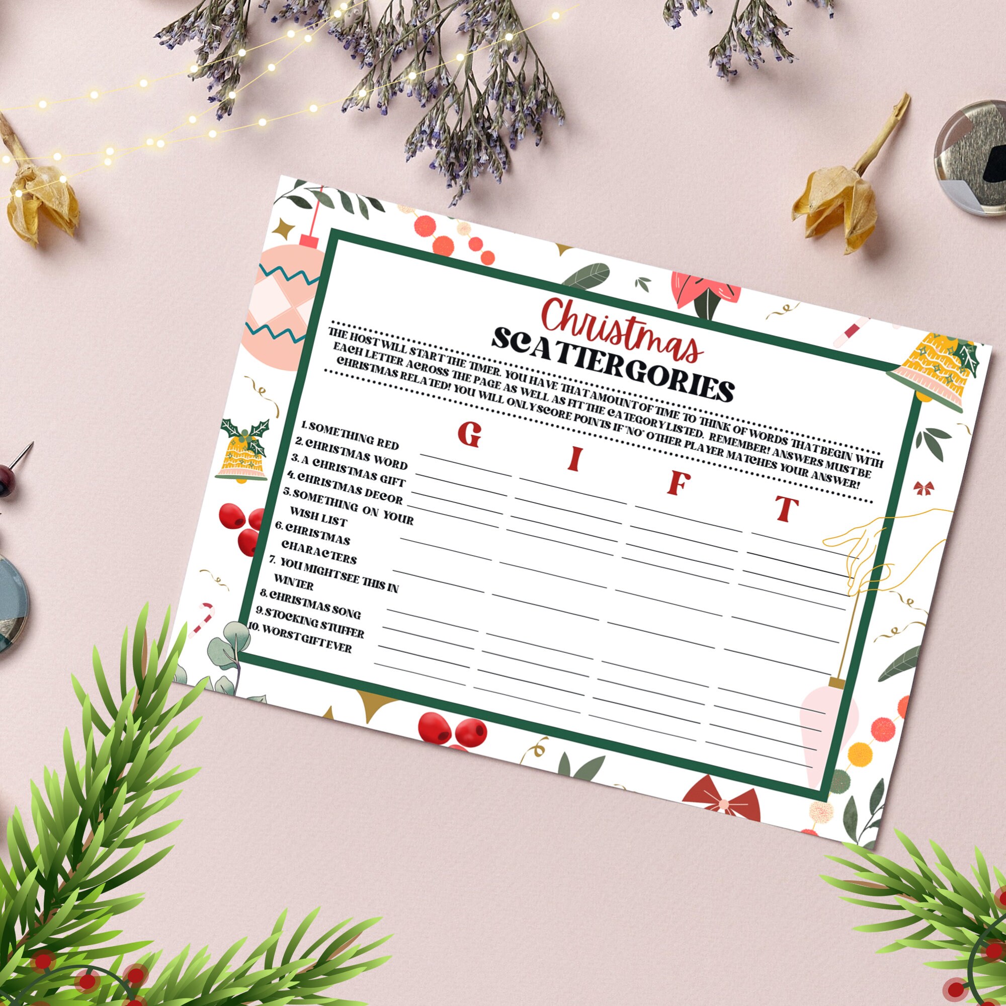 Christmas Scattergories, Group Holiday Game, Printable Christmas Game ...