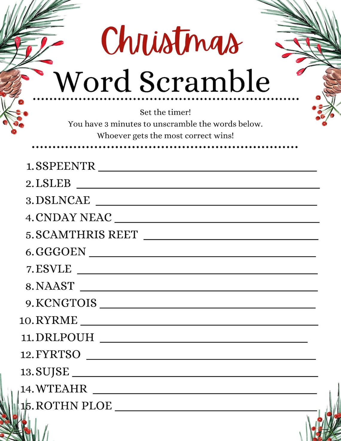 Christmas Printable Team Game, Company Holiday Game, Instant Download ...