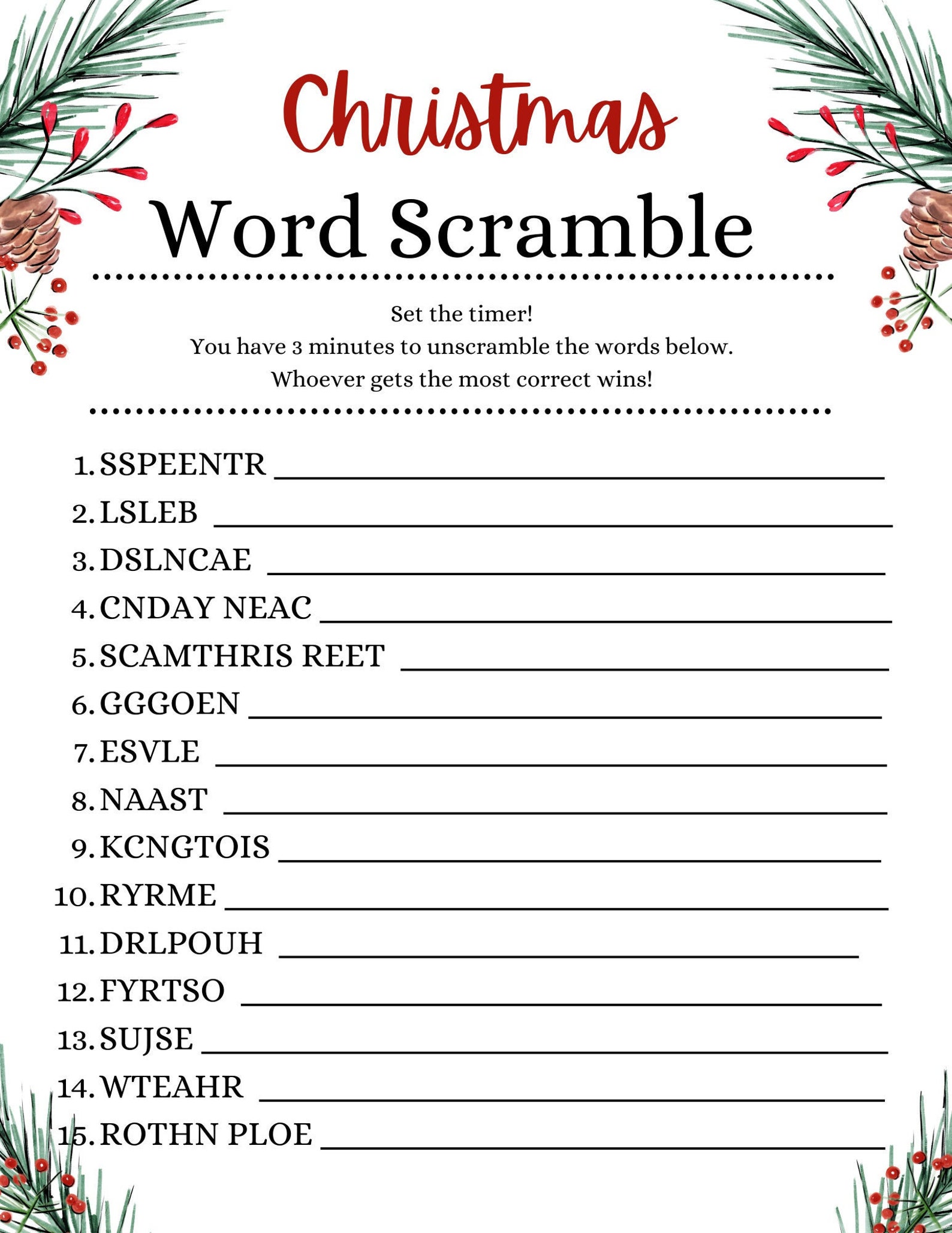 Christmas Printable Team Game, Company Holiday Game, Instant Download ...