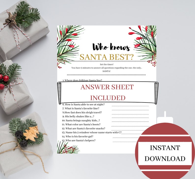 Christmas Party Trivia Printable Game, Family Fun Christmas Trivia ...