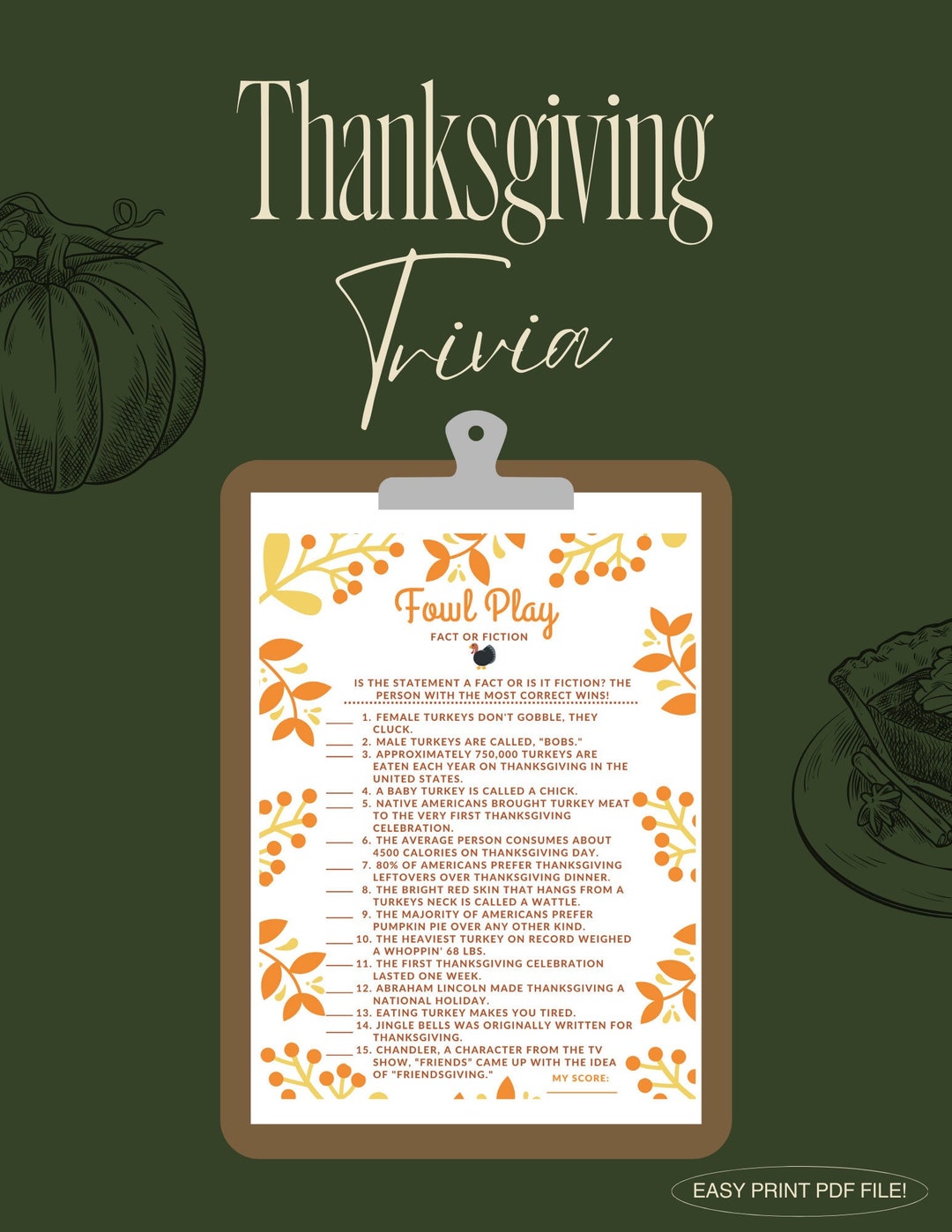 Thanksgiving Trivia Game, Printable Thanksgiving Game, Friendsgiving ...