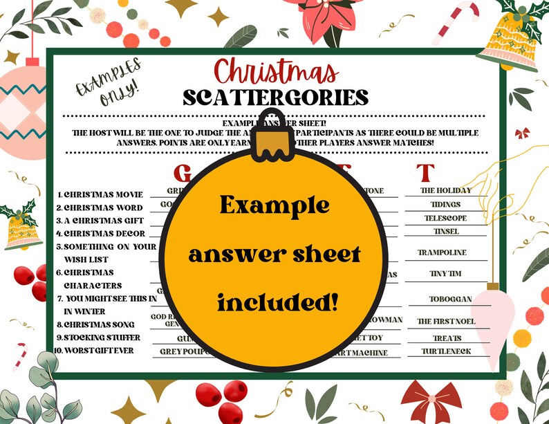 Christmas Scattergories, Group Holiday Game, Printable Christmas Game ...