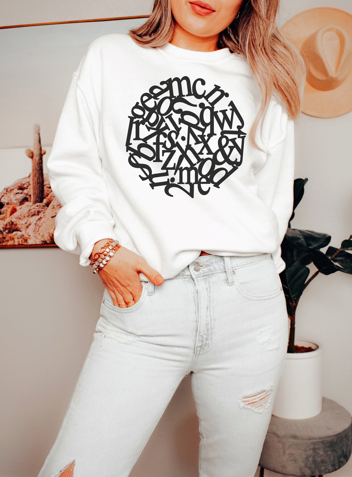 Typography Circular Alphabet Design Unisex Heavy Blend Crewneck ...