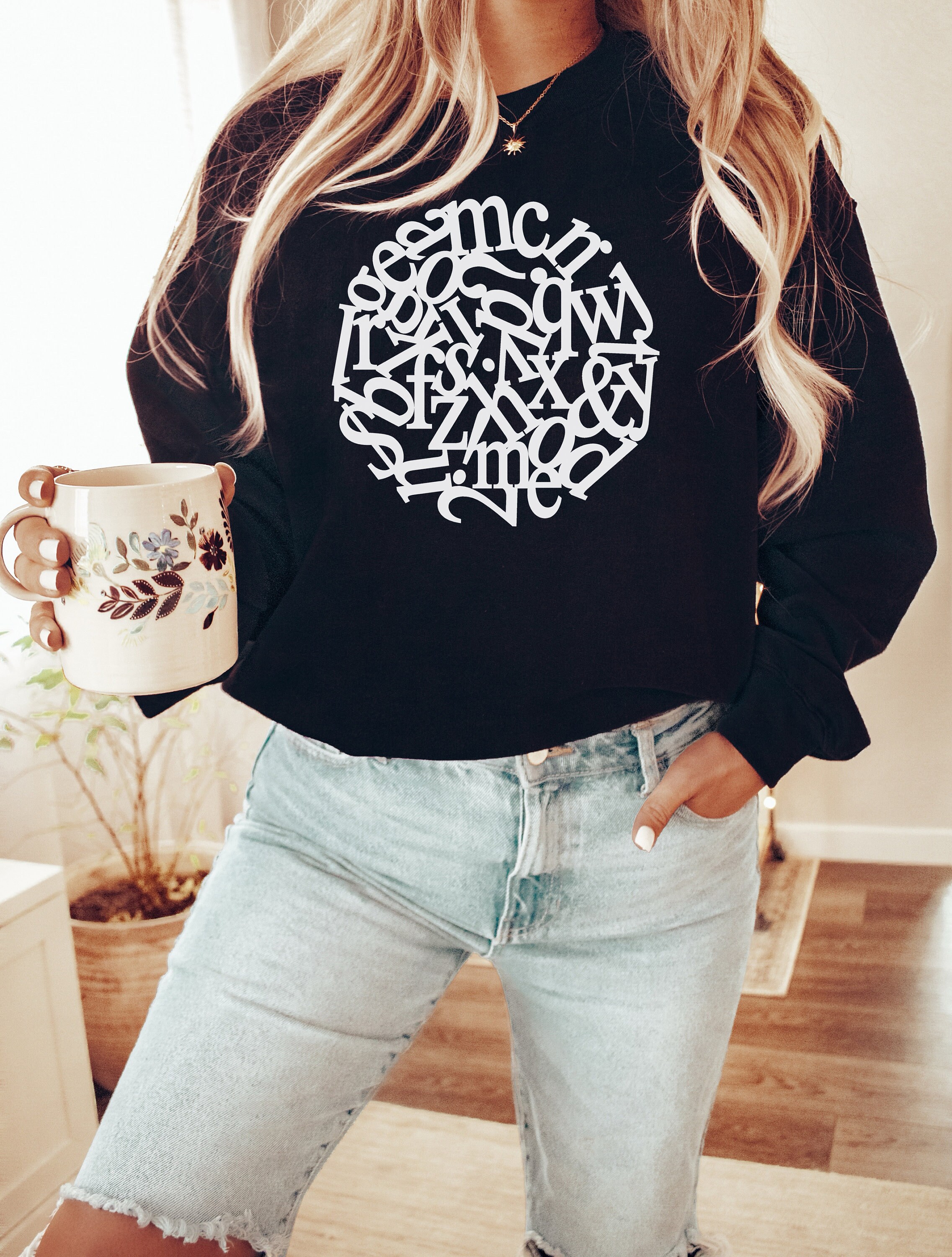 Typography Circular Alphabet Design Unisex Heavy Blend Crewneck ...