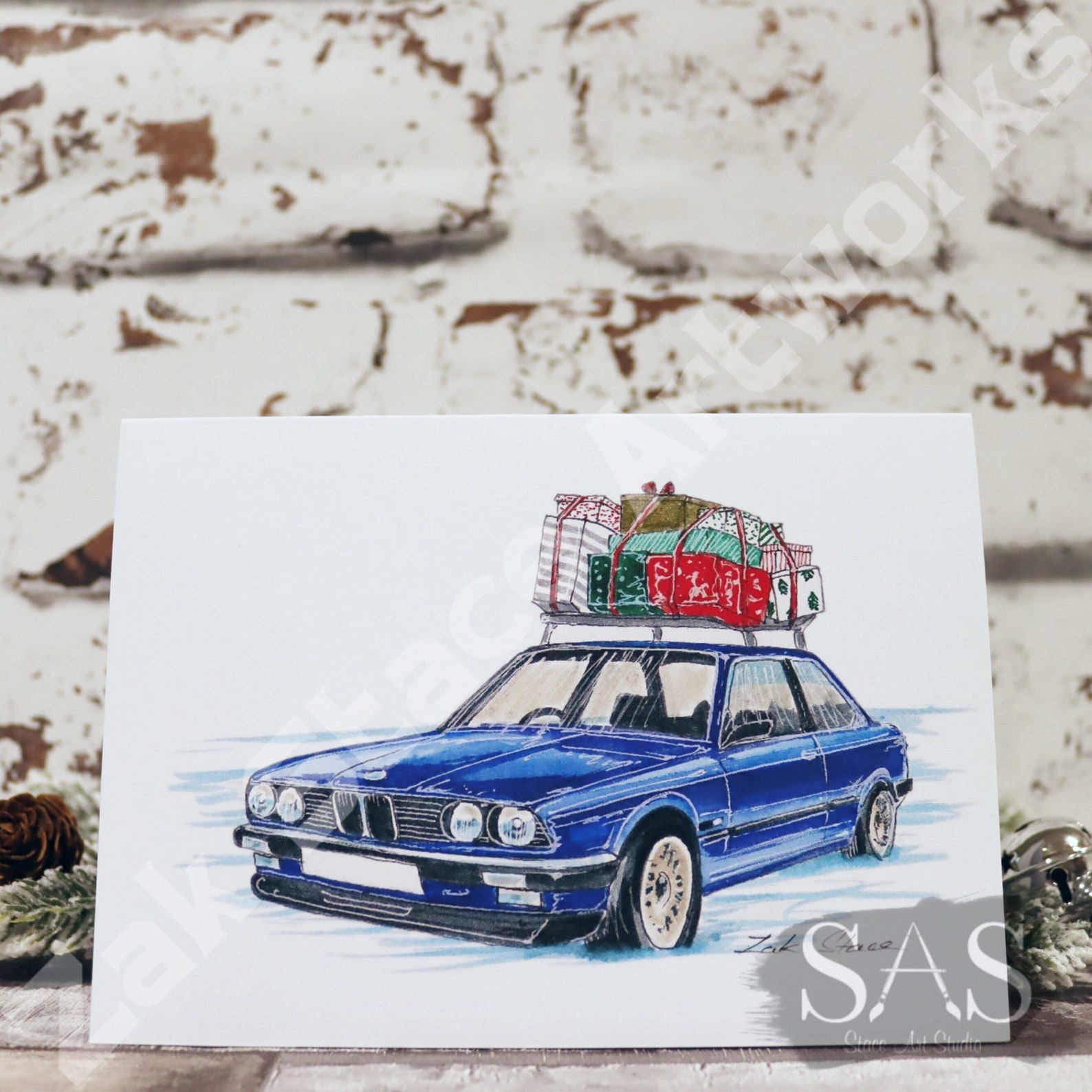 BMW E30 Christmas Card Festive Car Cards Hand Drawn Illustration ...