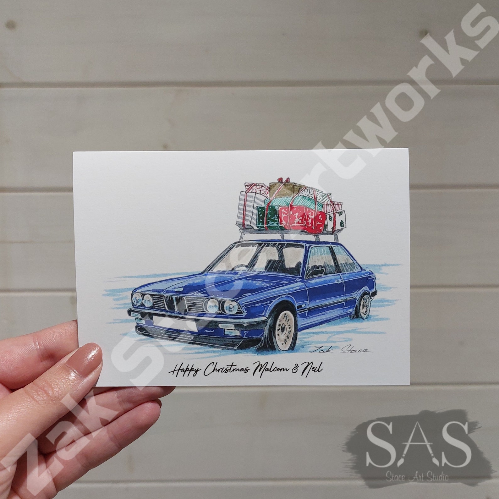 BMW E30 Christmas Card Festive Car Cards Hand Drawn Illustration ...