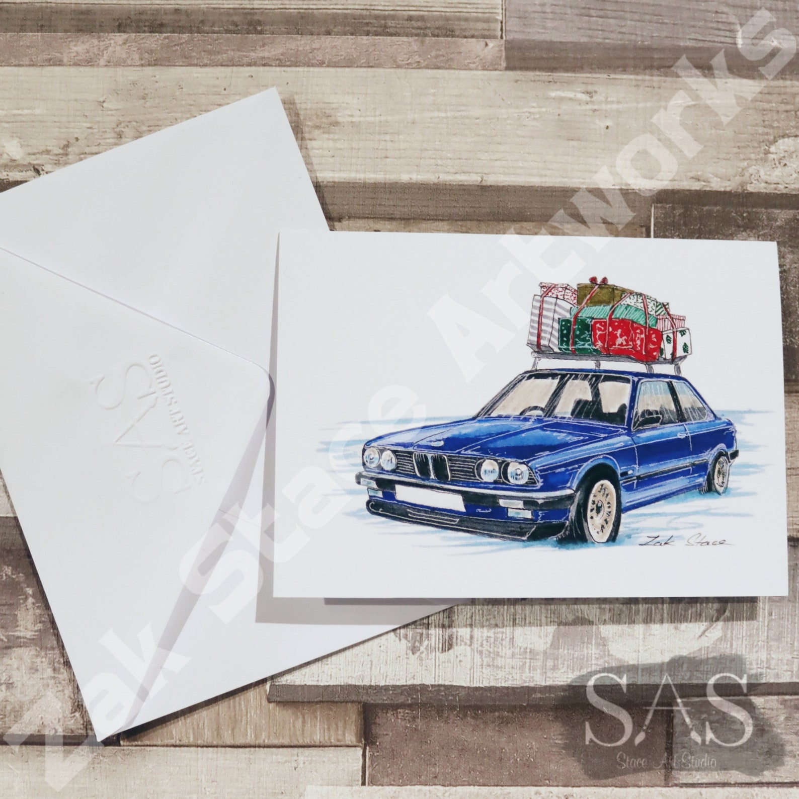 BMW E30 Christmas Card Festive Car Cards Hand Drawn Illustration ...