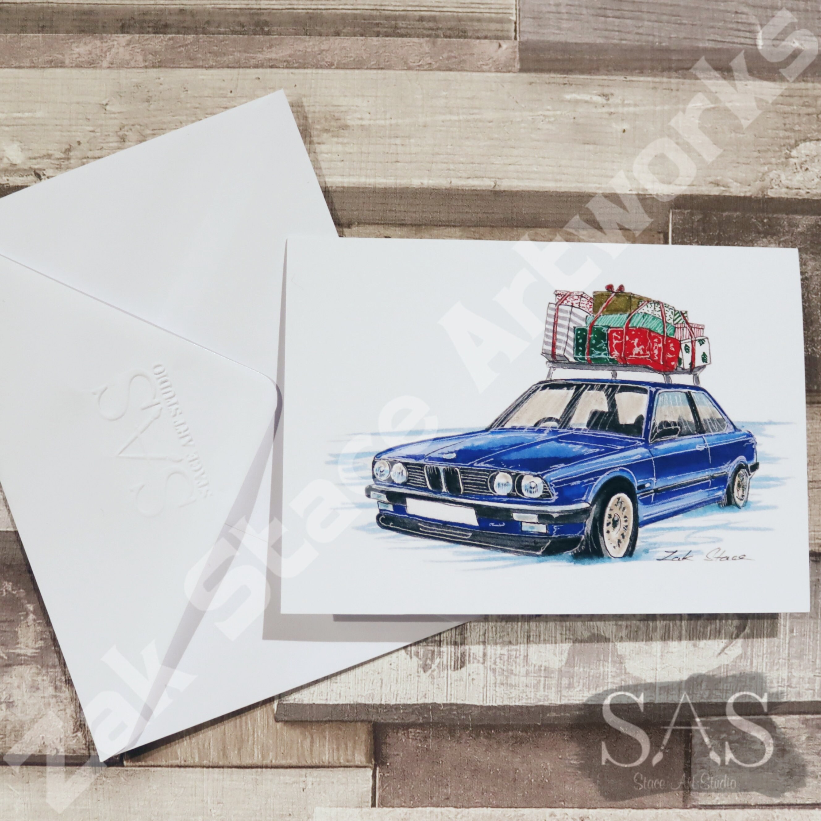BMW E30 Christmas Card Festive Car Cards Hand Drawn Illustration ...
