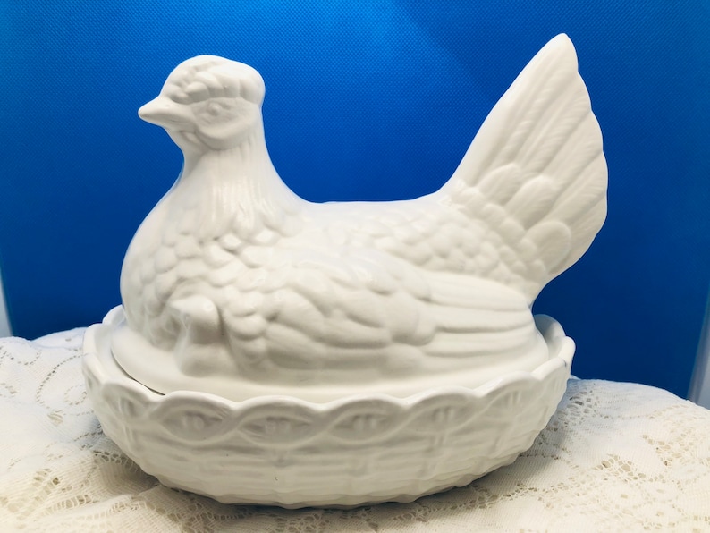 Vintage Rare Portmeirion Pottery White Hen 2 Egg Storage/casserole Dish ...