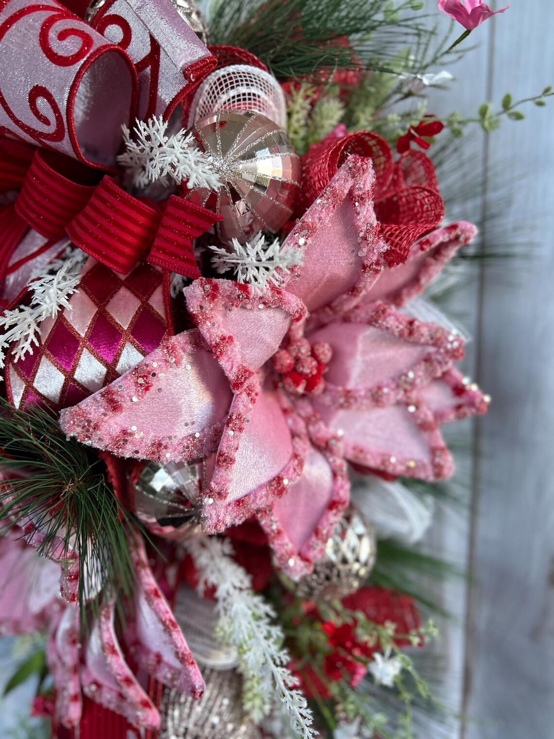 Pink and Red Poinsettia Glam Swag - Etsy