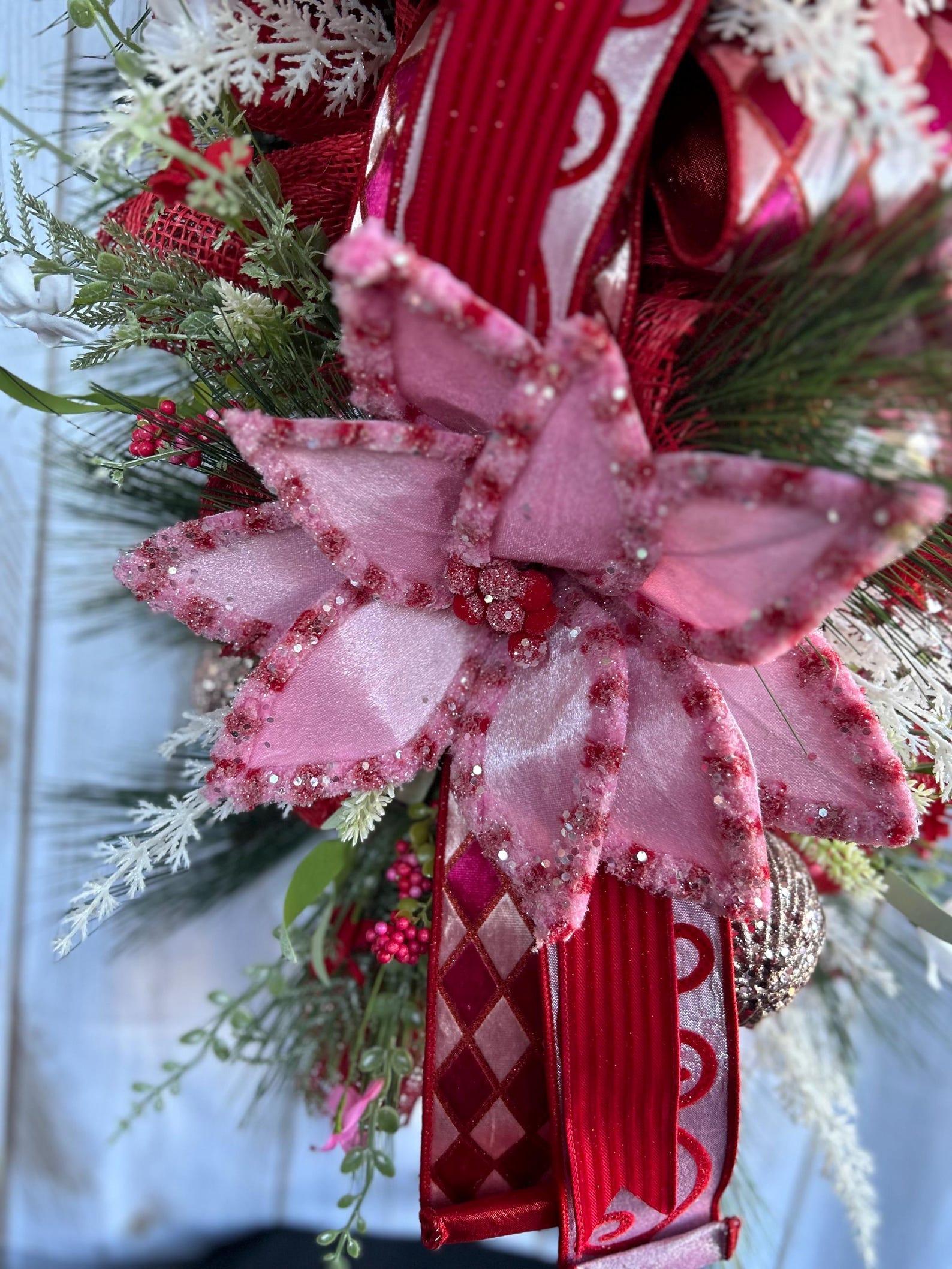 Pink and Red Poinsettia Glam Swag - Etsy