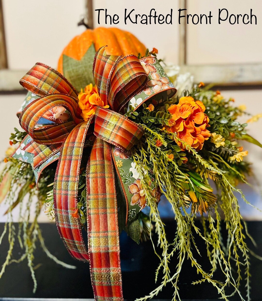 Fall Pumpkin Centerpiece With Plaid Bow – Autumn Harvest Decor - Etsy