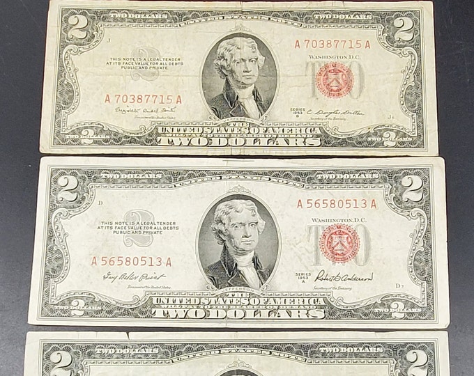 4 Note A B C Year / Date Set 1953 2 Two Dollar Red Seal United States ...