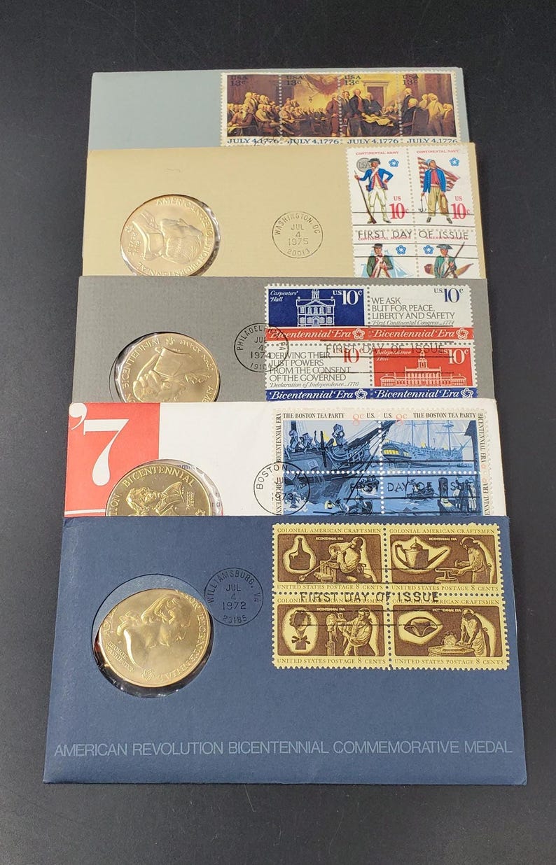 Lot of 5 Bicentennial Medals With First Day Covers - 1972 1973 1974 ...