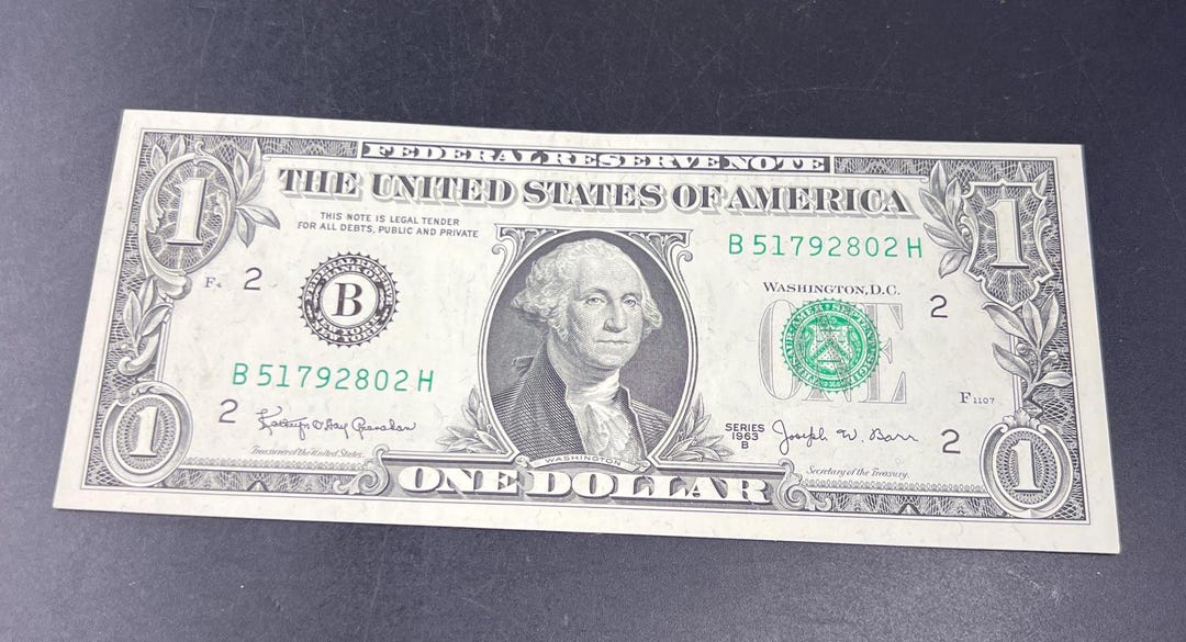 1963 B 1 One Dollar FRN Federal Reserve Note Barr Bill Choice AU About ...