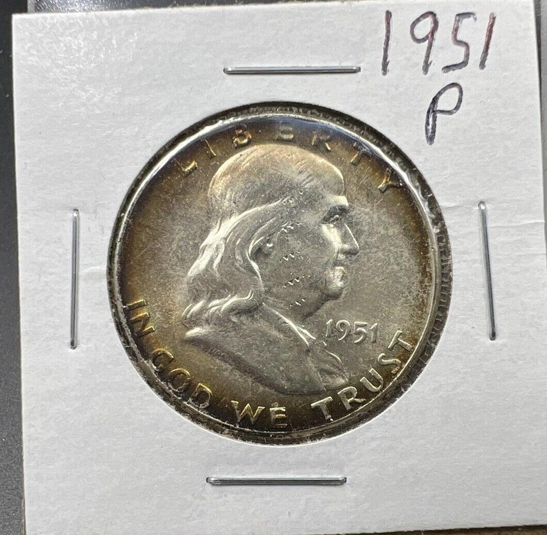 1951 P Franklin Silver Half Dollar Coin BU UNC Neat Toning Toner - Etsy