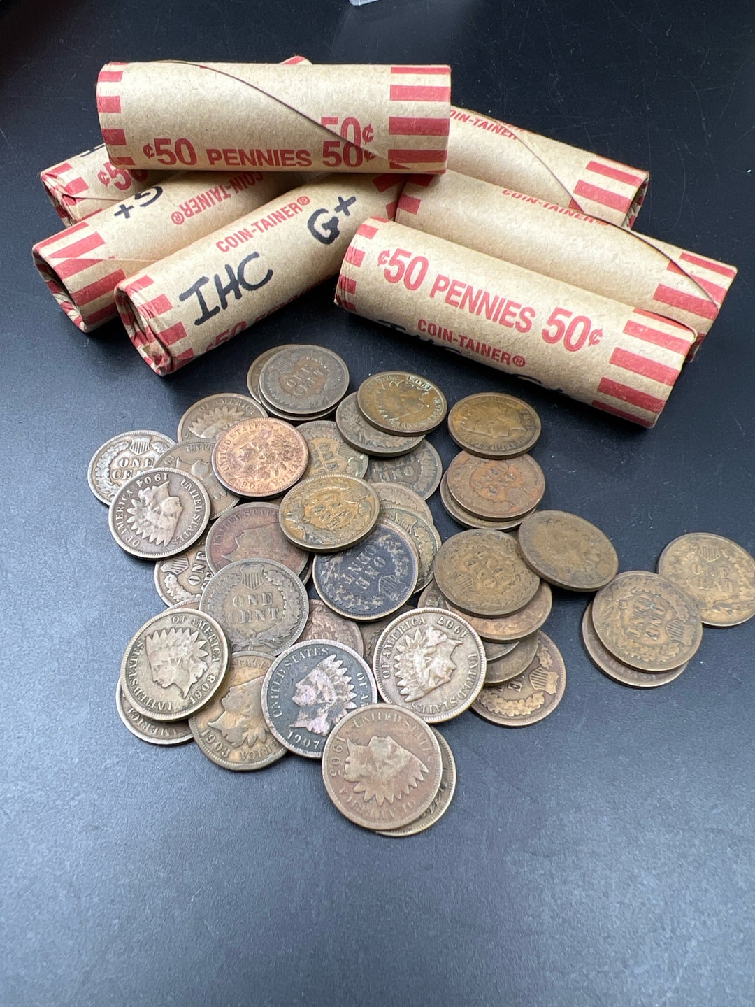 50 Coin 1900-1908 Indian Head Cent Penny Roll Full Date & Rims G Not ...