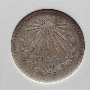 1918 Mexico Un Peso CAP RAYS Silver Coin VF20 National Numismatic ...