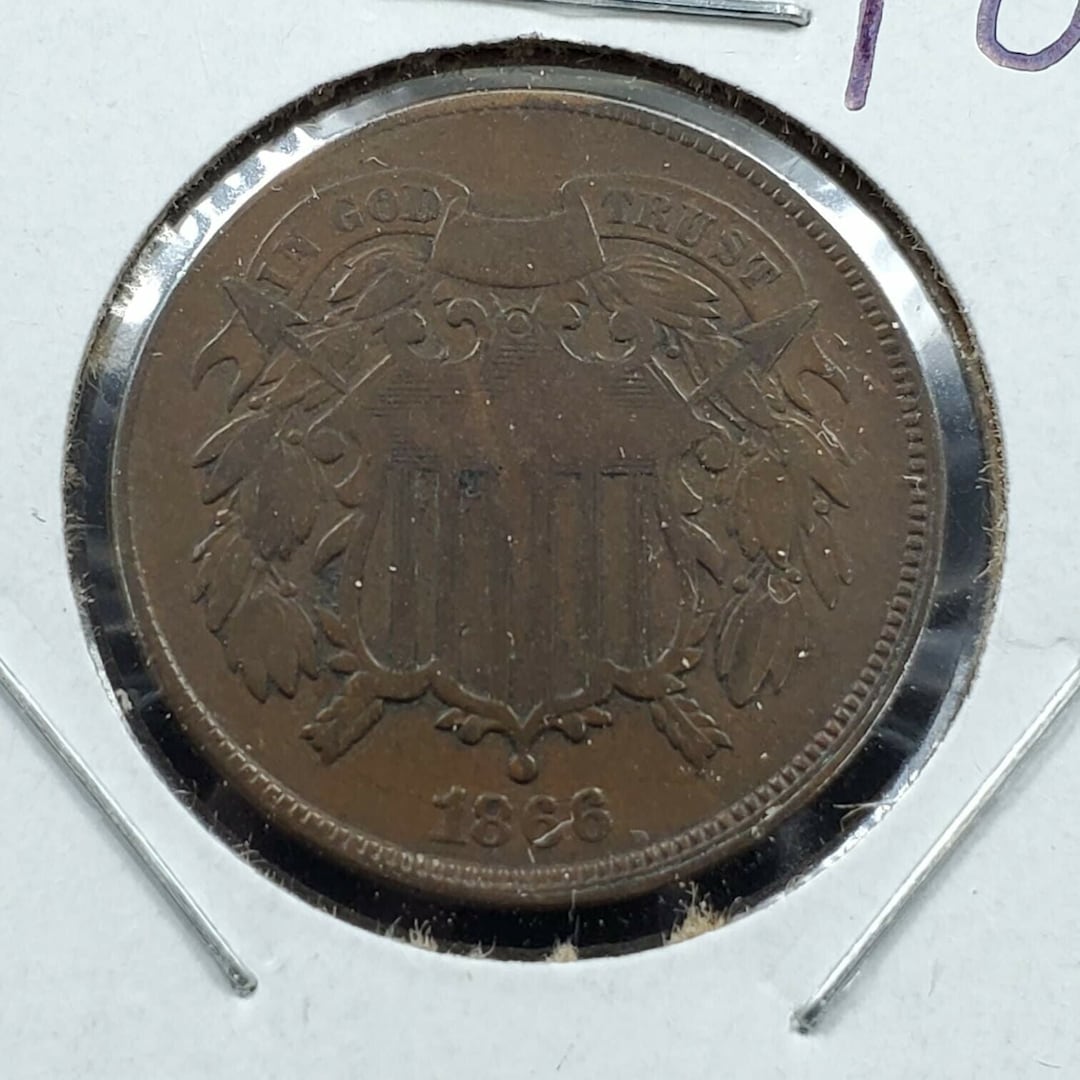 1866 2C Two Cent Copper Coin Piece Circulated Condition Slight Die ...