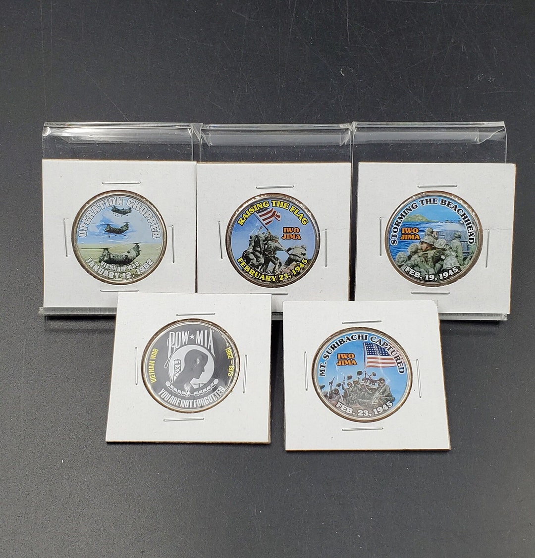 Lot of 5 UNC Colorized Kennedy Half Dollar Coins WW2 and Vietnam ...