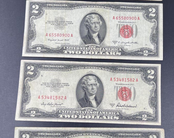 4 NOTE SET 1953 + A B & C 2 Two Dollars Red Seal Legal Tender Currency ...